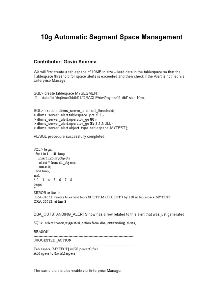 10g Segment Advisor | PDF | Sql | Oracle Database