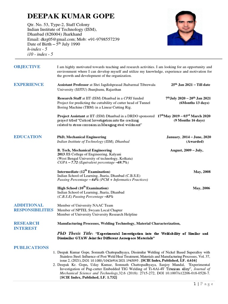CV - Deepak Kumar Gope | Download Free PDF | Construction | Welding