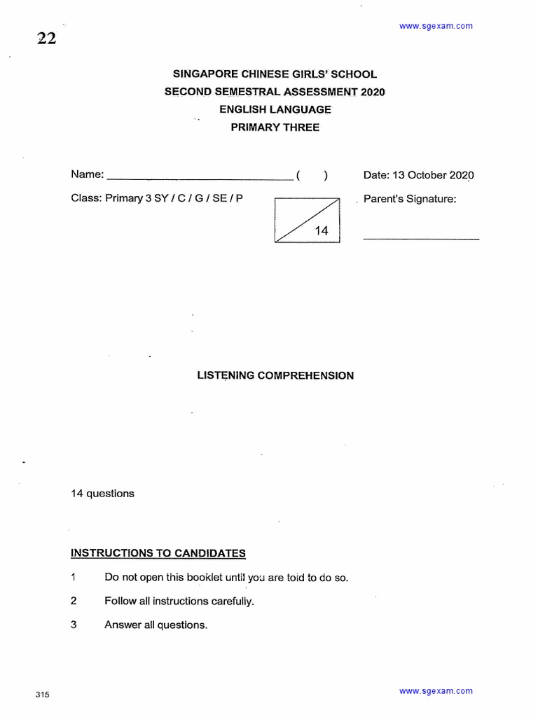 2020 P3 English SA2 SCGS | PDF