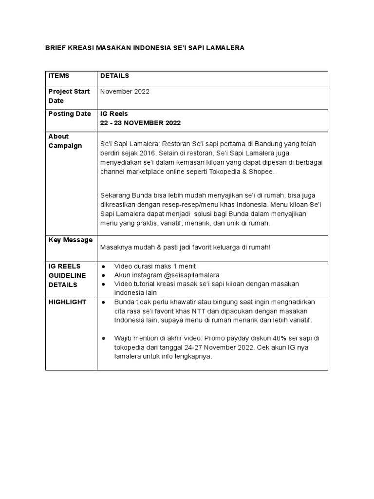 Brief Kreasi Masakan Indonesia Se'i Sapi Lamalera - Synology Office ...