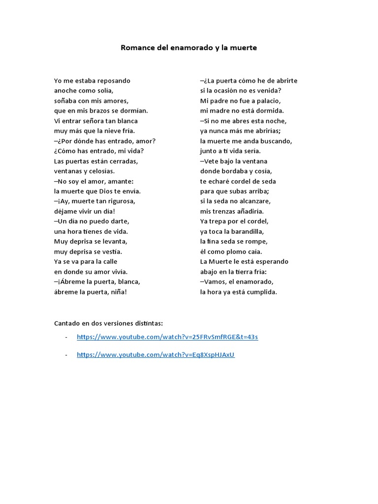 Romance del Enamorado y la Muerte | PDF