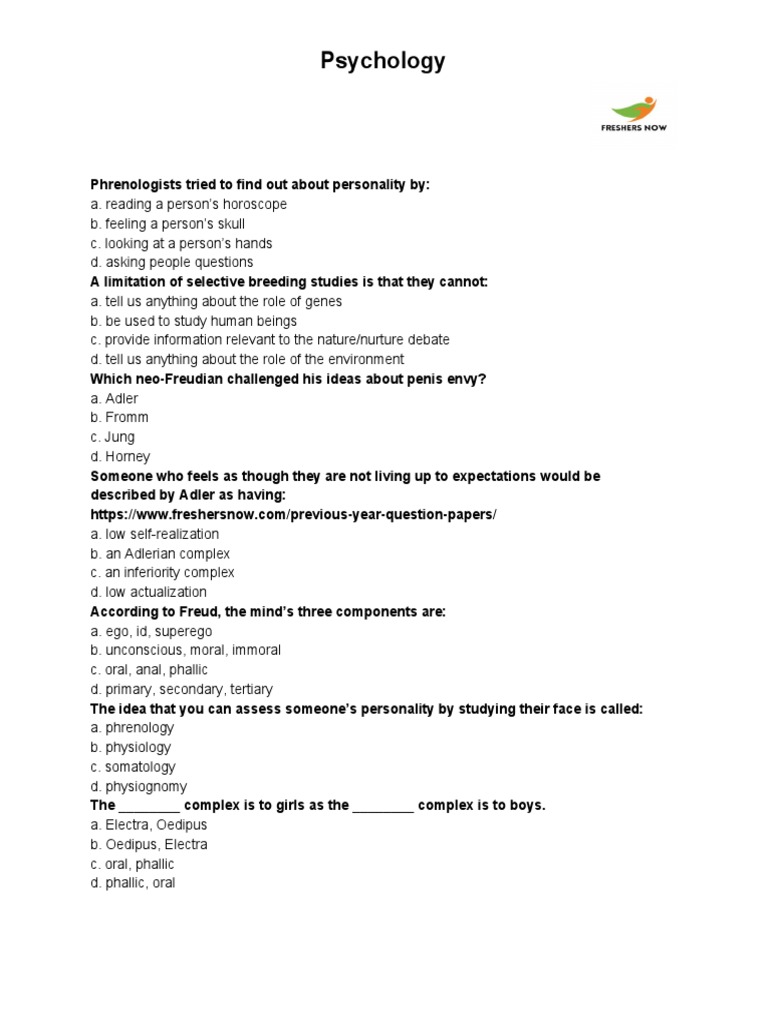 IHBAS M.phil Entrance Exam Previous Question Paper | PDF | Id | Twin