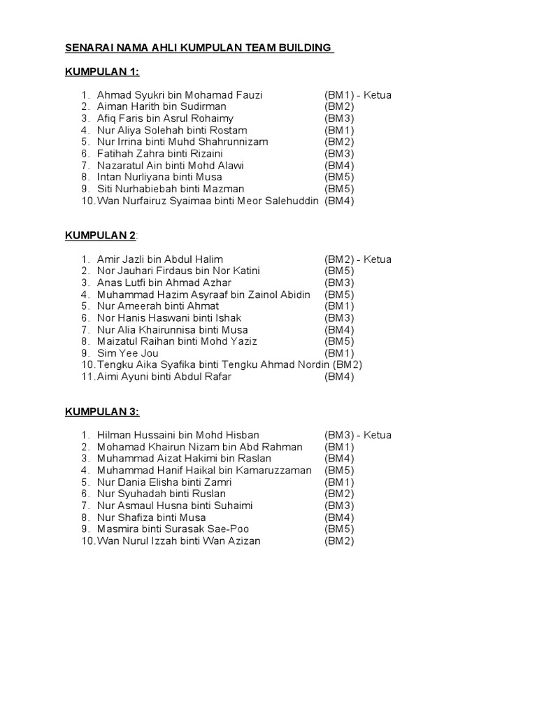 Senarai Nama Ahli Kumpulan Team Building Langkawi 2022 | PDF
