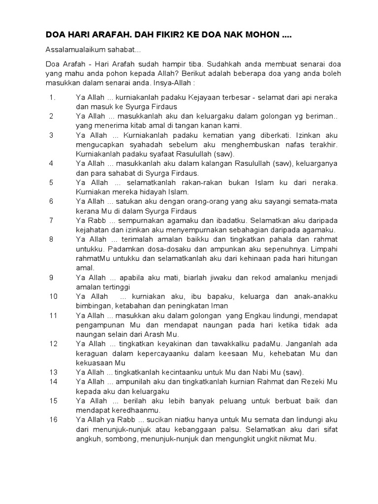 Kumpulan Doa Hari Arafah | PDF | Kesehatan Holistik | Agama & Spiritualitas