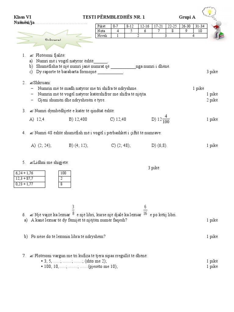 Matematika 6 - Test 1 Permbledhes | PDF