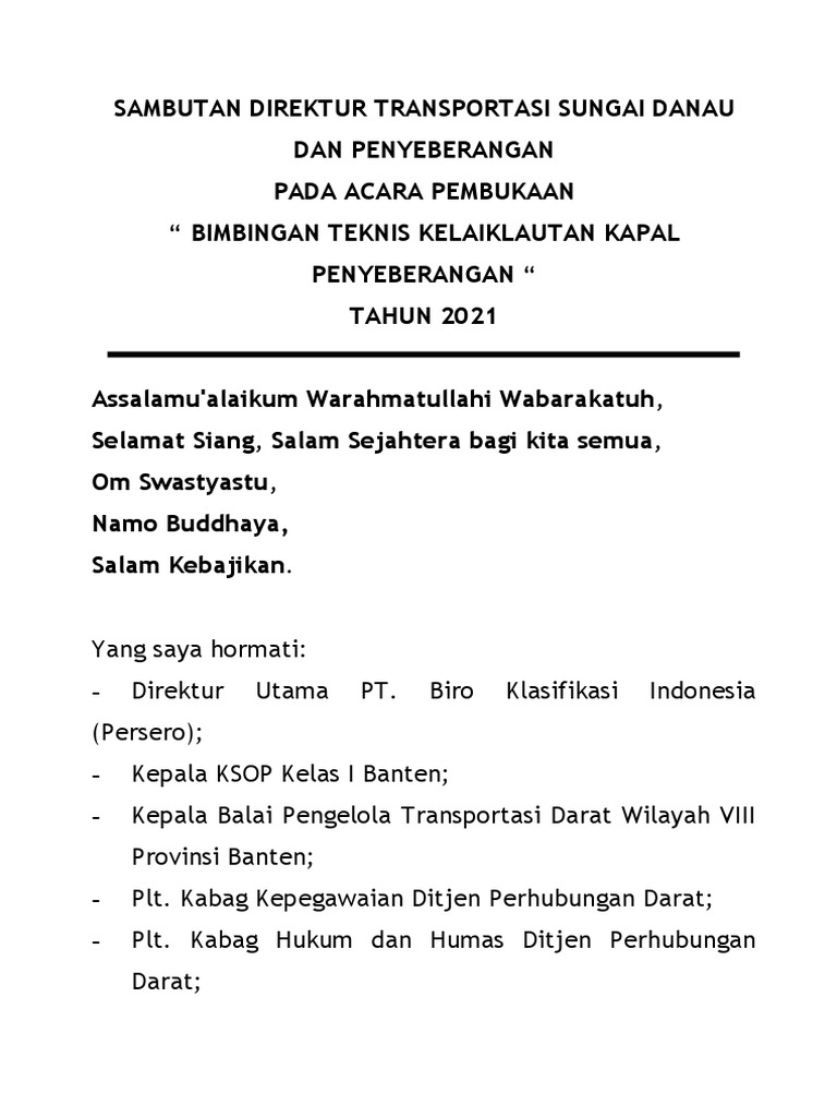 Sambutan Dir TSDP BIMTEK Kelaiklautan Kapal | PDF