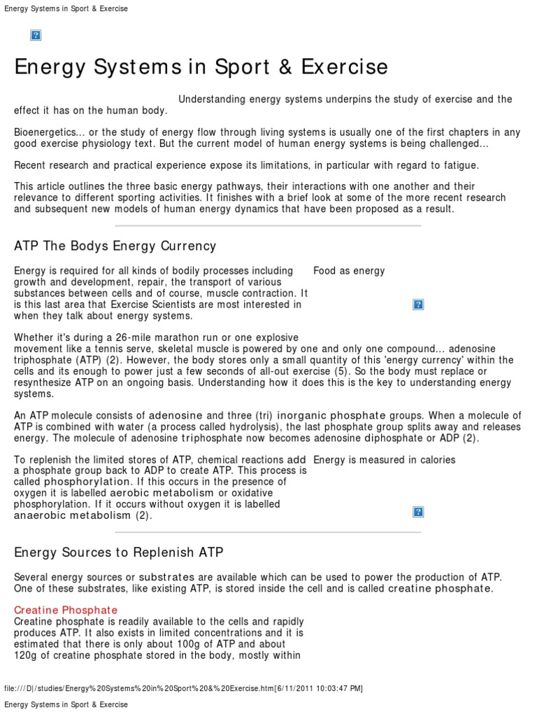 Energy Systems in Sport & Exercise: ATP The Bodys Energy Currency | PDF ...