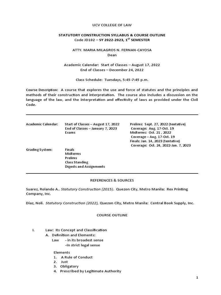 Statutory Construction Course Outline | PDF | Statutory Interpretation ...
