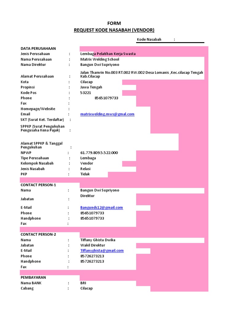 Formulir Request Kode Nasabah | PDF