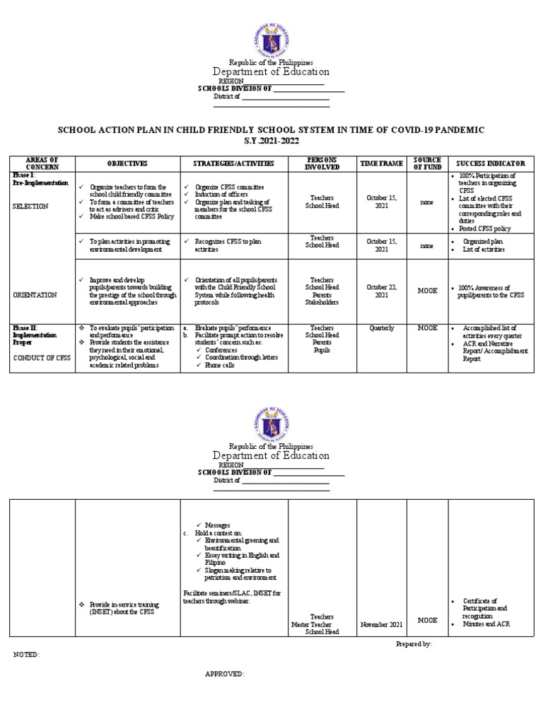 Cfss Action Plan2021 | PDF | Teachers