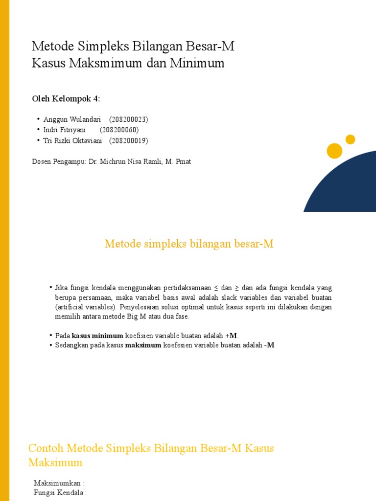 Kelompok 4 Metode Simpleks Big M Maksimum Dan Minimum | PDF