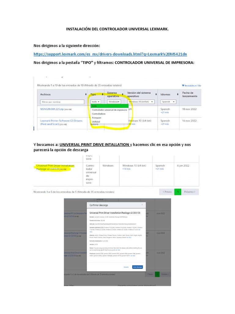 Instalación Del Controlador Universal Lexmark | PDF