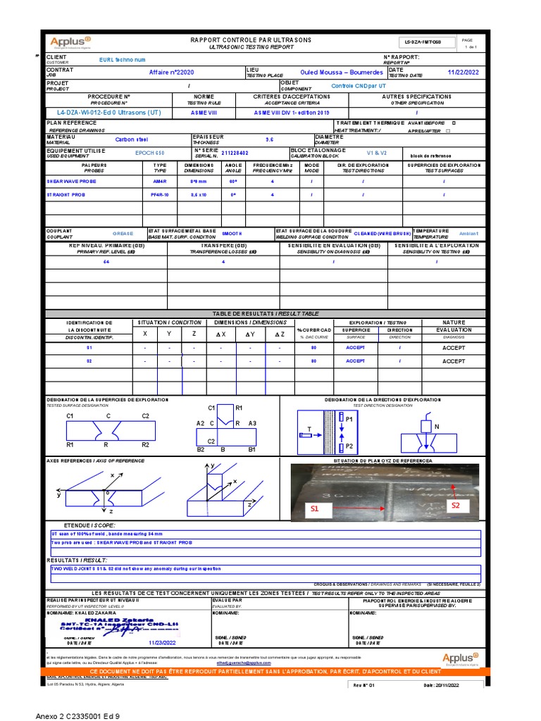 l5 Dza FMT 068 Rev 01 Rapport CND Ut | PDF | Metals | Industrial Processes