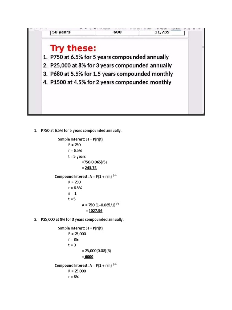 Seatwork - Simple and Compound Interest | PDF