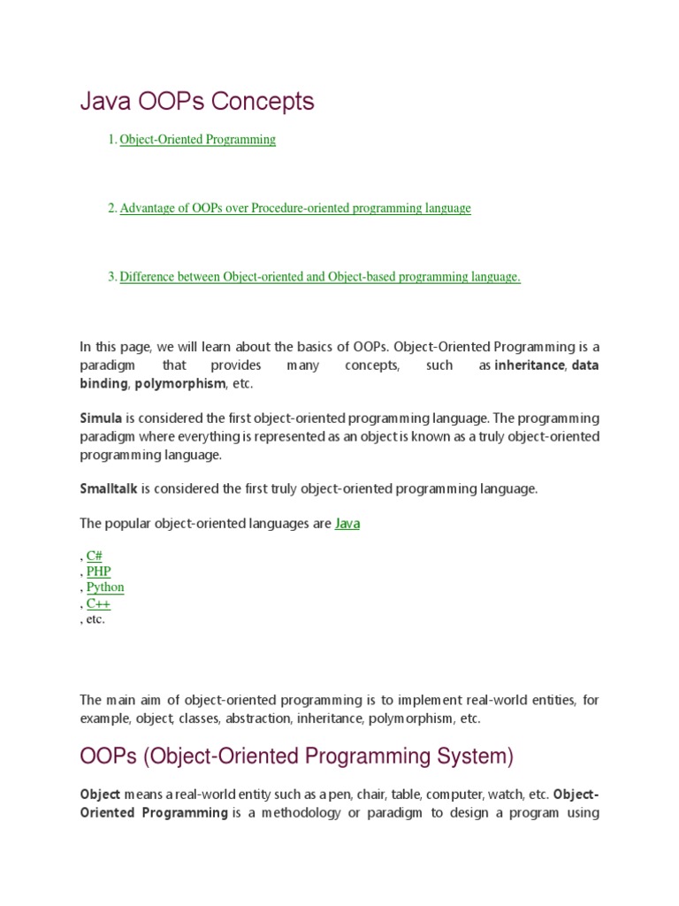 Java Oopsconcept 1st Chapter Pdf Object Oriented Programming Class Computer Programming