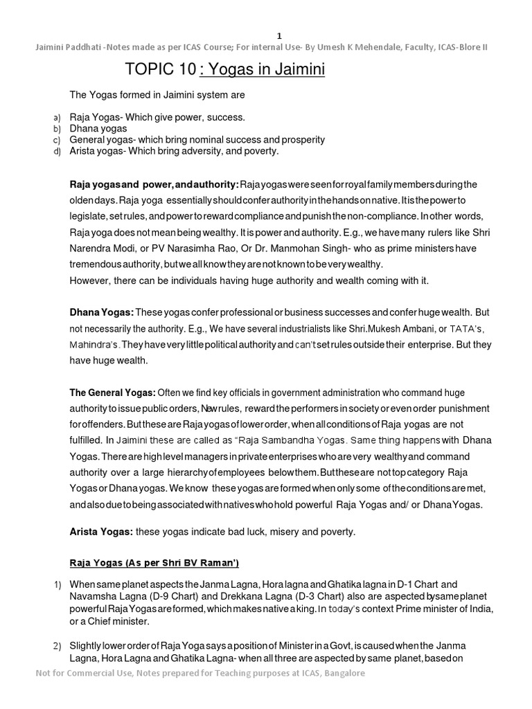 TOPIC 10 Yogas in Jaimini | PDF | Planets In Astrology | Astrology