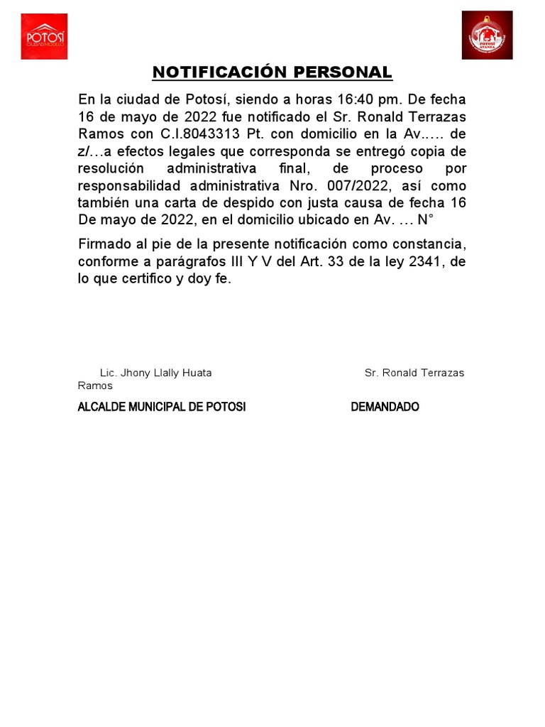 6) NOTIFICACIÓN de Resolucion Final | PDF