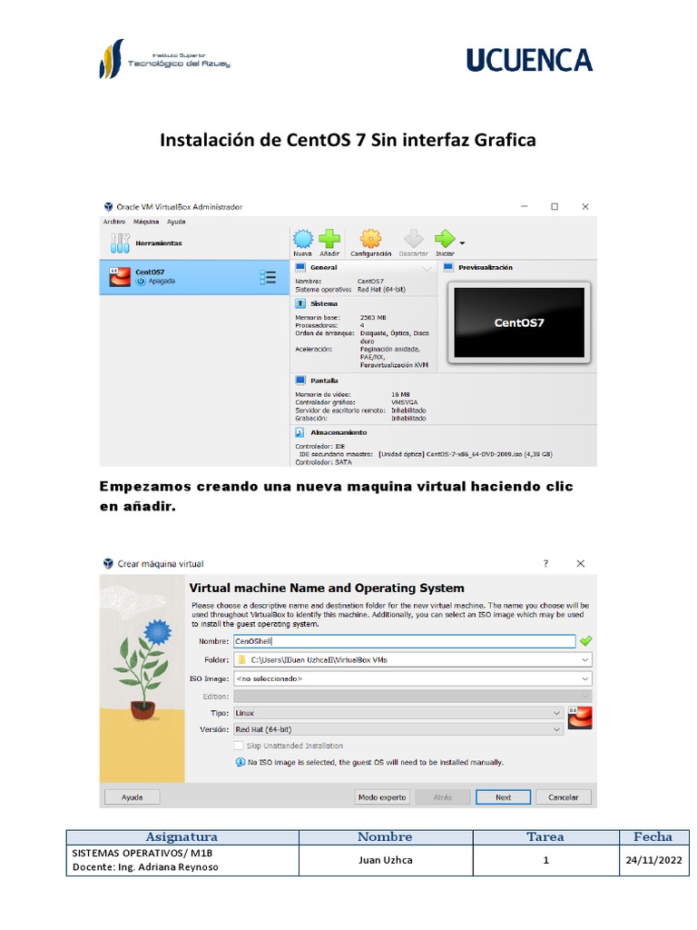 Juan Uzhca Cent OS 7 Sin Interfaz Grafica | PDF | Sistema operativo | Interfaces gráficas de usuario