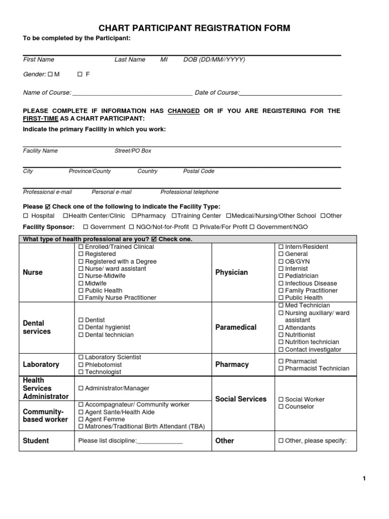 Chart Participant Registration Form: First Name Last Name MI Dob (Dd/Mm ...