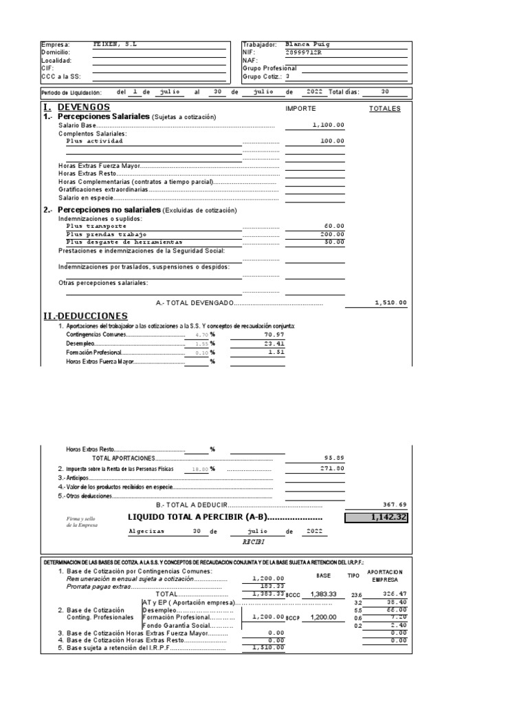 Modelo Nomina Excel Pdf Salario Economias
