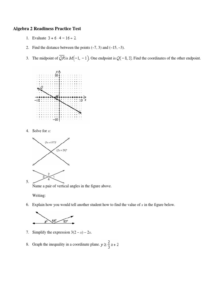 Algebra 2 Readiness Practice Test | PDF | Angle | Equations