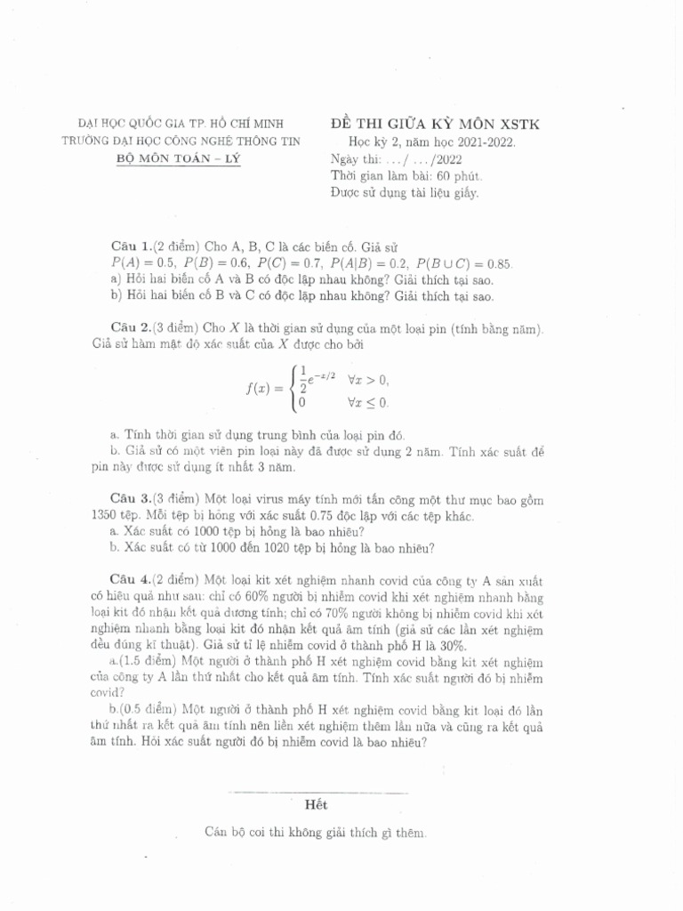 Ôn tập XSTK GK | PDF