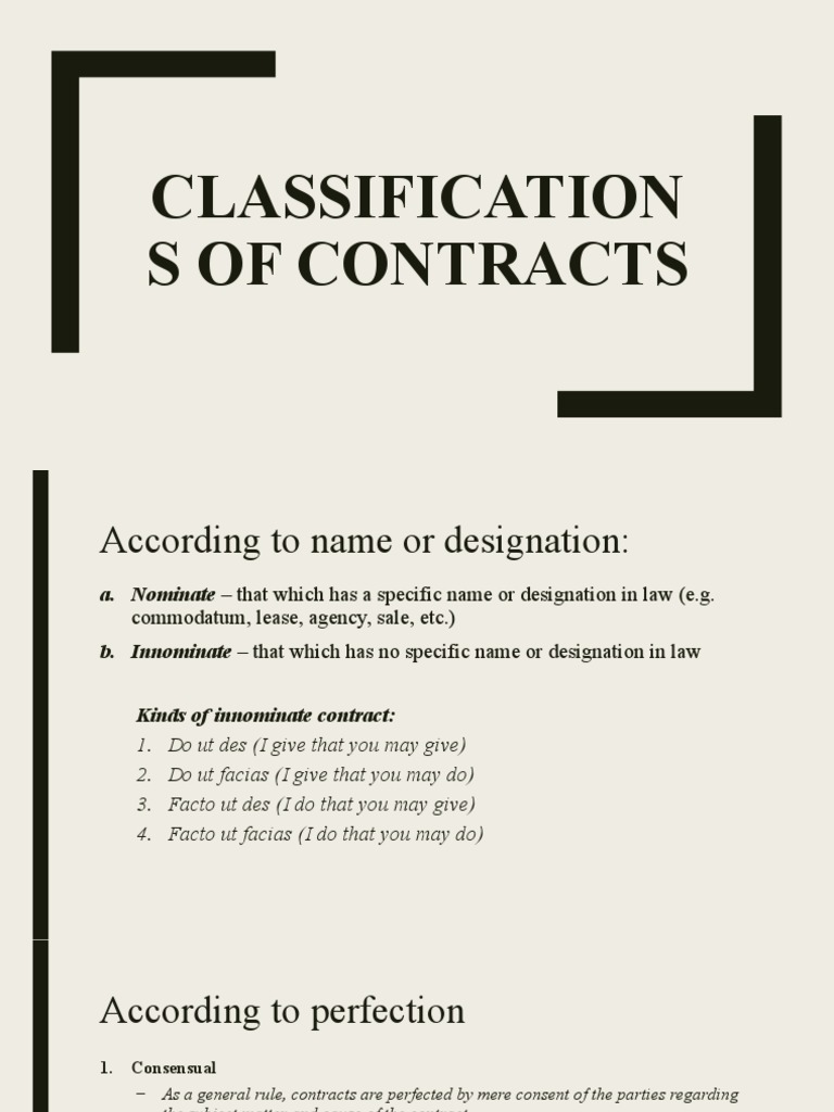 Classifications of Contracts | PDF | Consideration | Consent