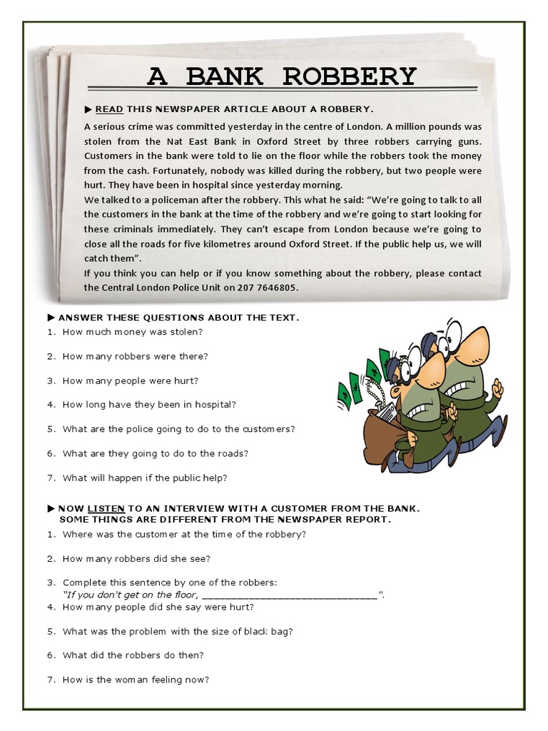 A Bank Robbery Reading Comprehension | PDF