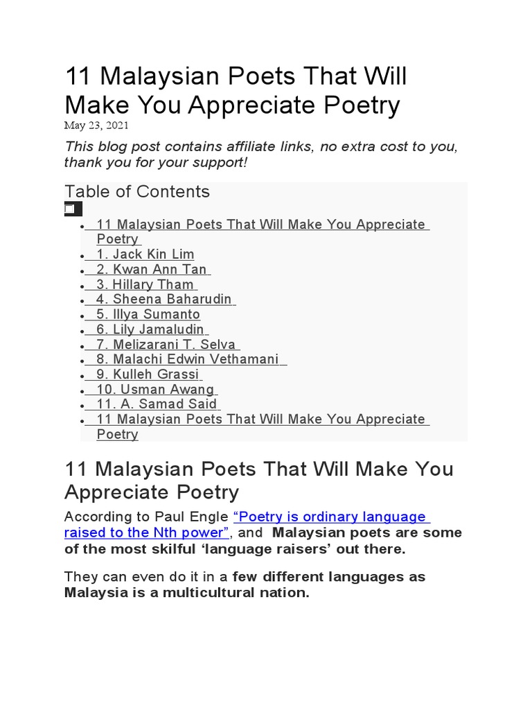 11 Notable Malaysian Poets to Explore | PDF | Poetry