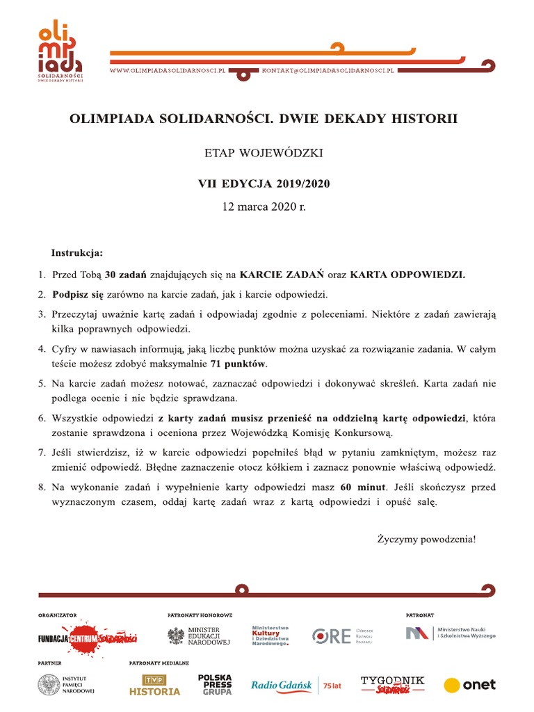 Test Egzaminacyjny Etap Wojewódzki 2020 | PDF