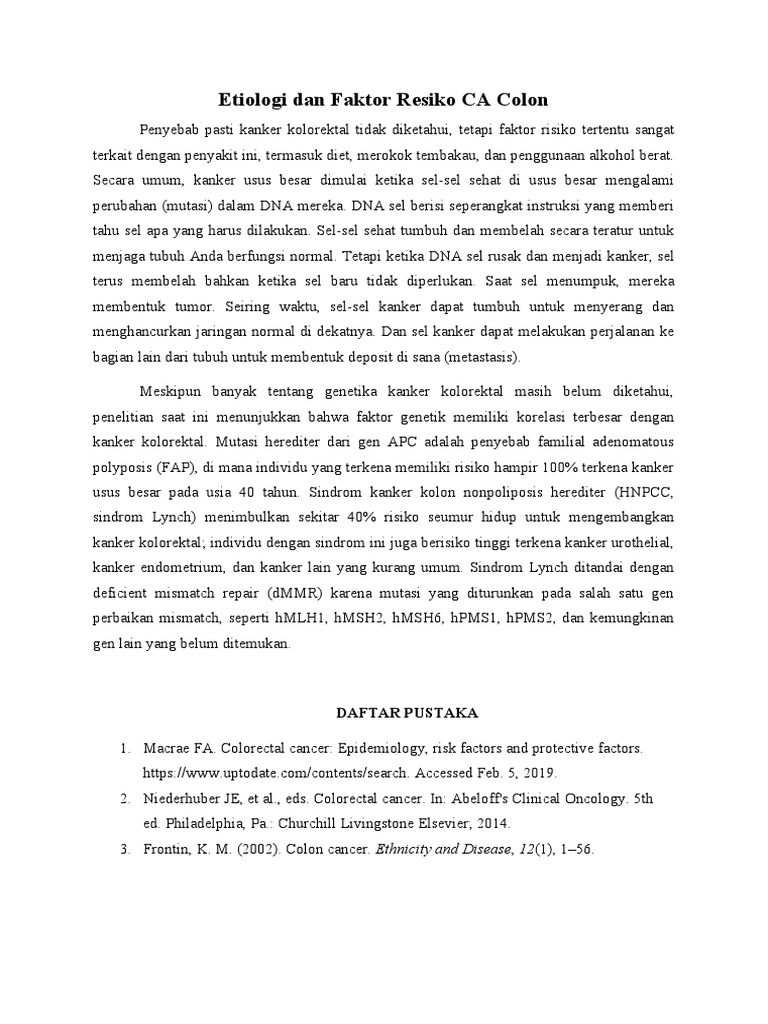 Etiologi Dan Faktor Resiko CA Colon | PDF