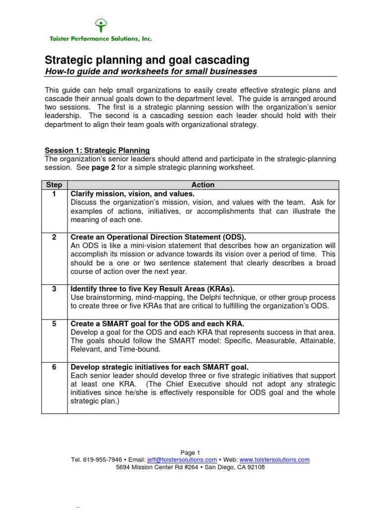 Cascading Strategic Plan | Goal | Strategic Planning