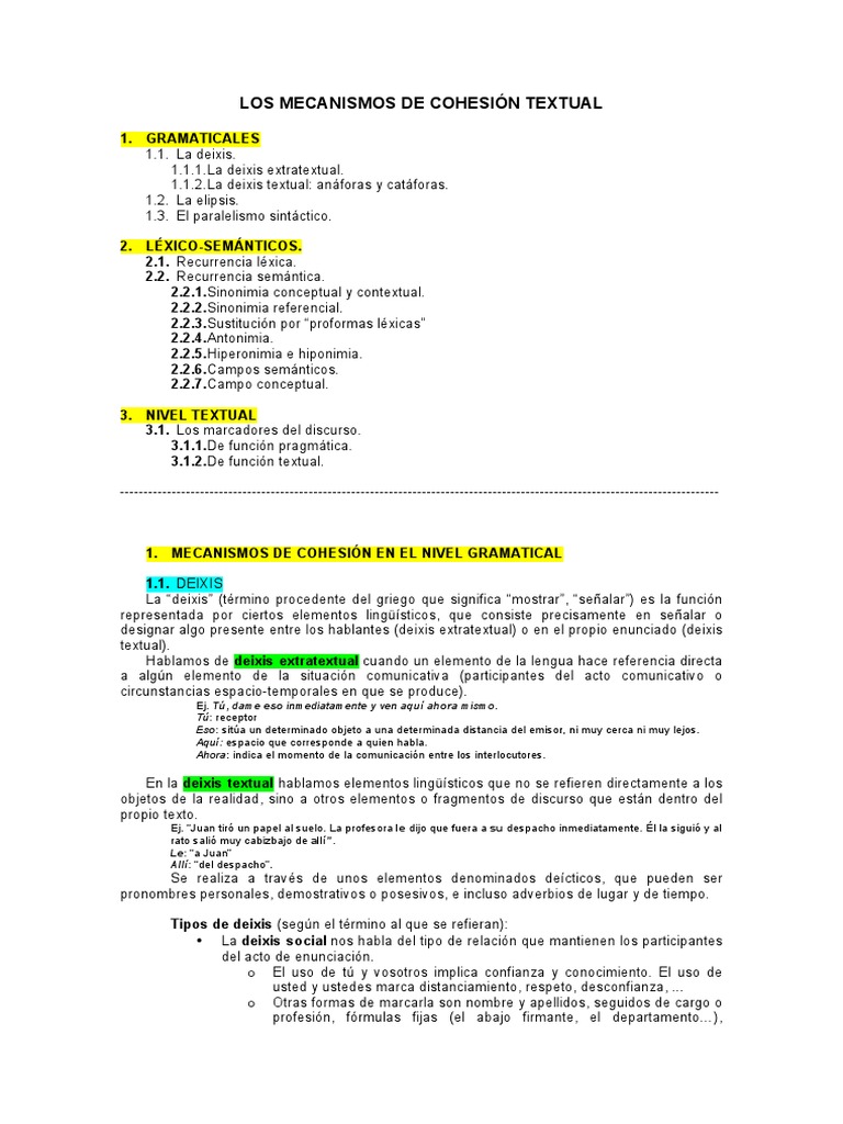Los Mecanismos de Cohesión Textual | PDF | Palabra | Cognición