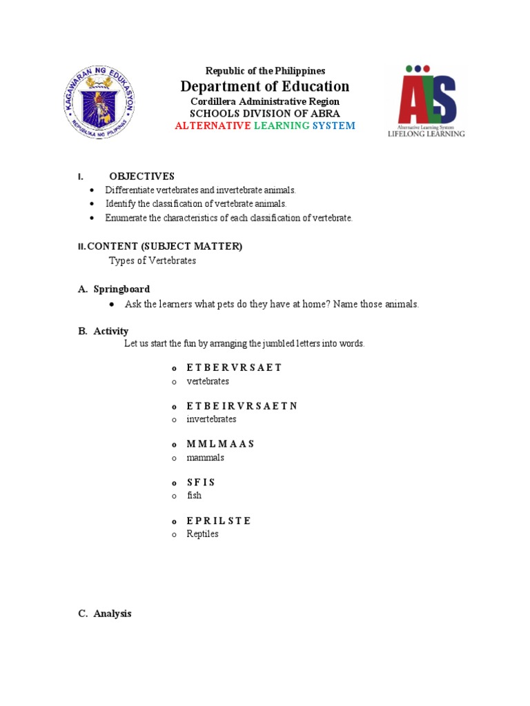 Lesson Plan Vertebrates | Download Free PDF | Invertebrate | Reptile