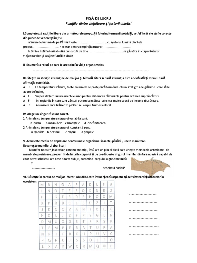 DAVID ALEXANDRU CUCU - FIȘĂ de LUCRU Clasa 5 Relații Vietuitoare ...