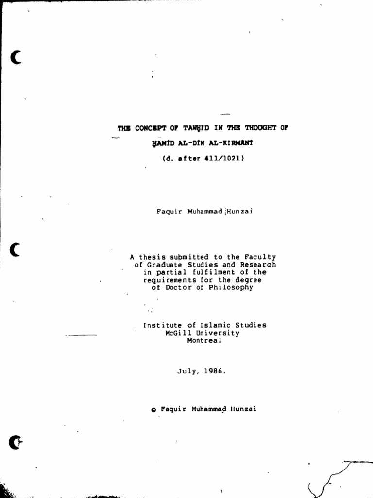 Faquir Hunzai (1986) The Concept of Tawhid in The Thought of Hamid Al ... Faquir Hunzai (1986) The Concept of Tawhid in The Thought of Hamid Al ...