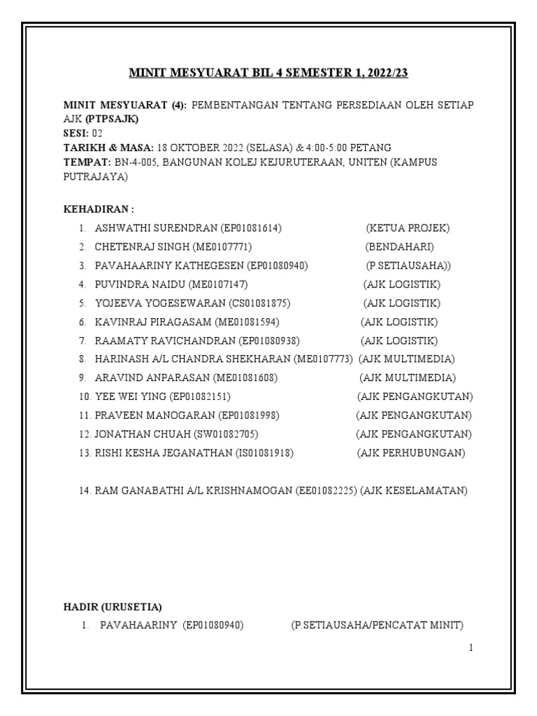 Minit Mesyuarat Bil 4 s1, 2022 - 23, Sesi 2 | PDF