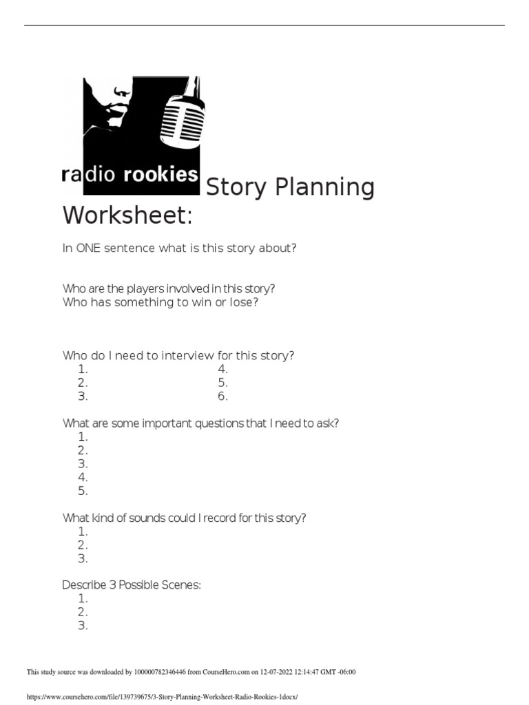 1 Radio Rookies Story Planning Worksheet | PDF