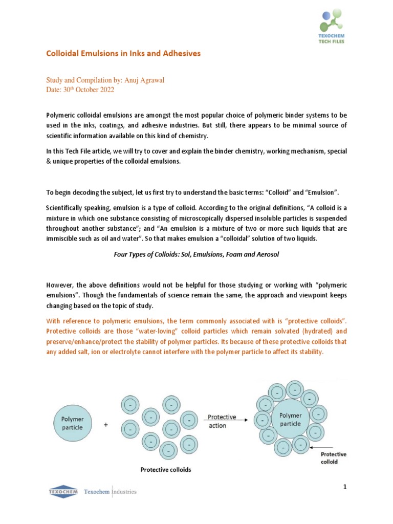 Colloidal Emulsions in Inks and Adhesives | PDF | Emulsion | Colloid