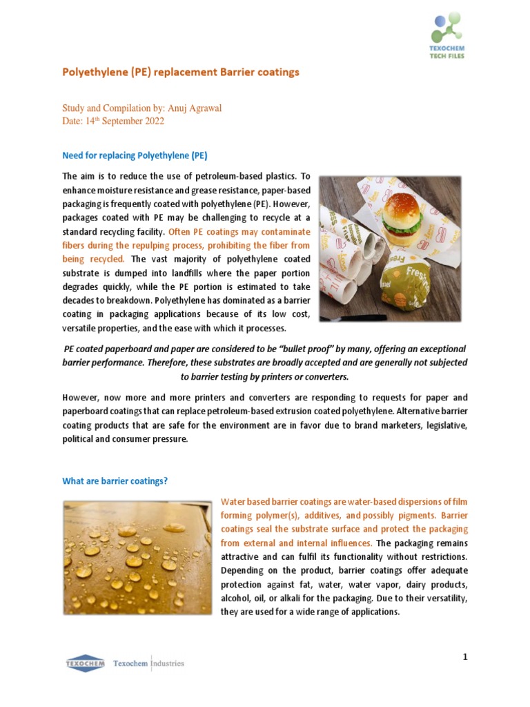 PE Replacement Barrier Coatings | PDF | Polyethylene | Packaging And ...