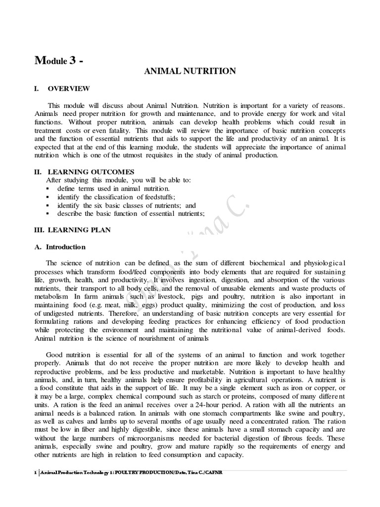 Module 4. Animal Nutrition | PDF | Nutrients | Foods