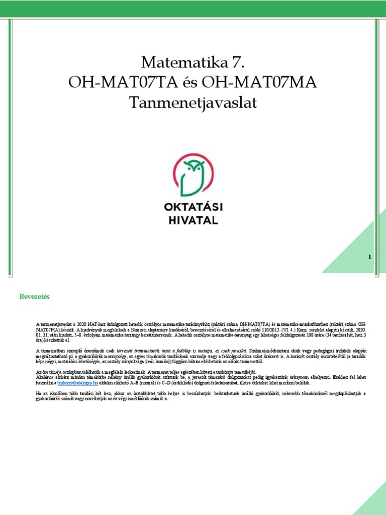 OH-MAT07TA Matematika 7 Tanmenet J | PDF