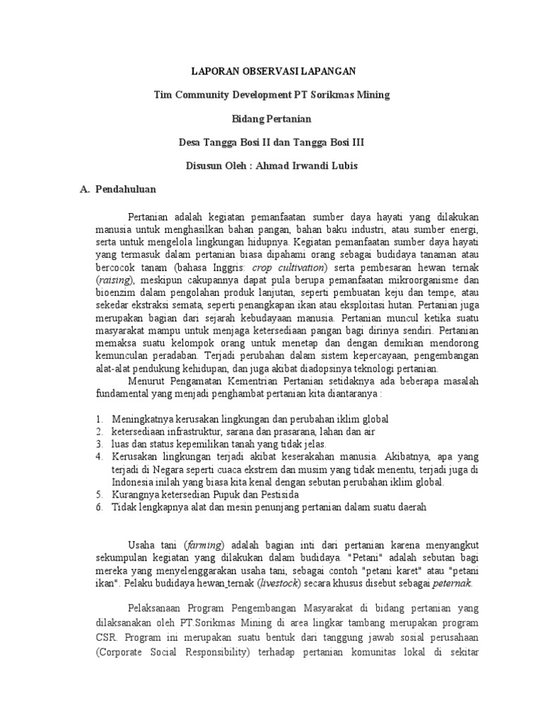 Laporan Observasi Lapangan II Pertanian Dan Perkebunan | PDF