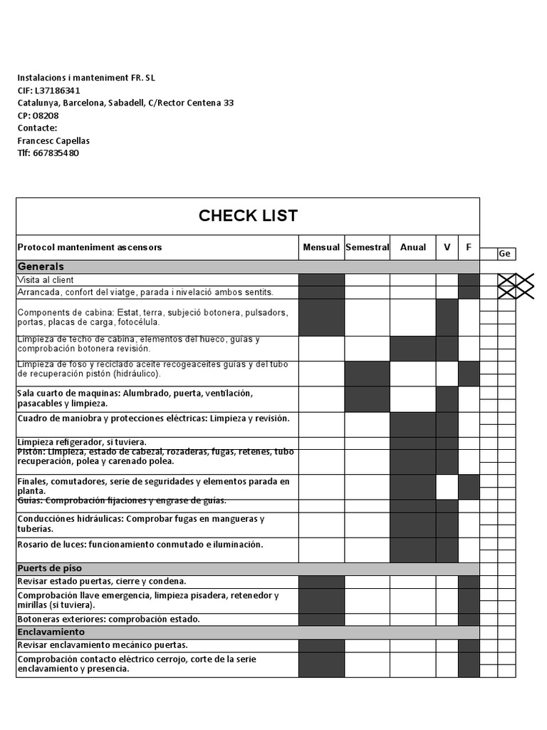 Check List Ascensor | PDF | Ascensor | Vehículos