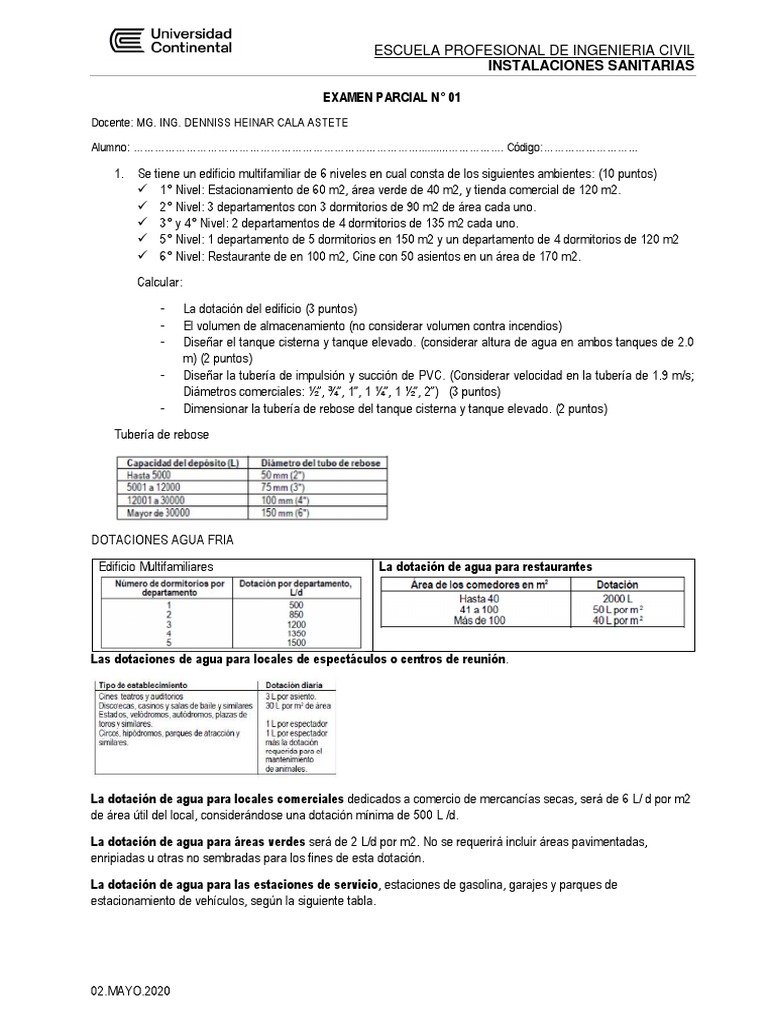 Examen Parcial 1 | PDF | Ingeniería de Edificación | Ingeniería hidráulica
