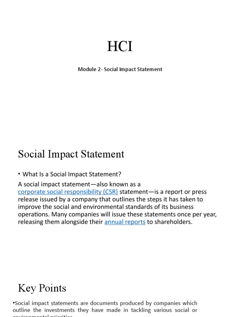 Social Impact Statements & CSR Explained | PDF | Corporate Social ...