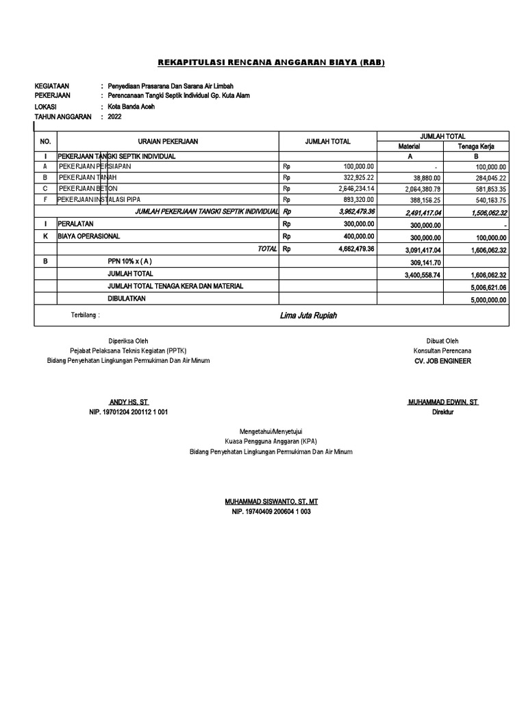 RAB Tangki Septik 2022 | PDF