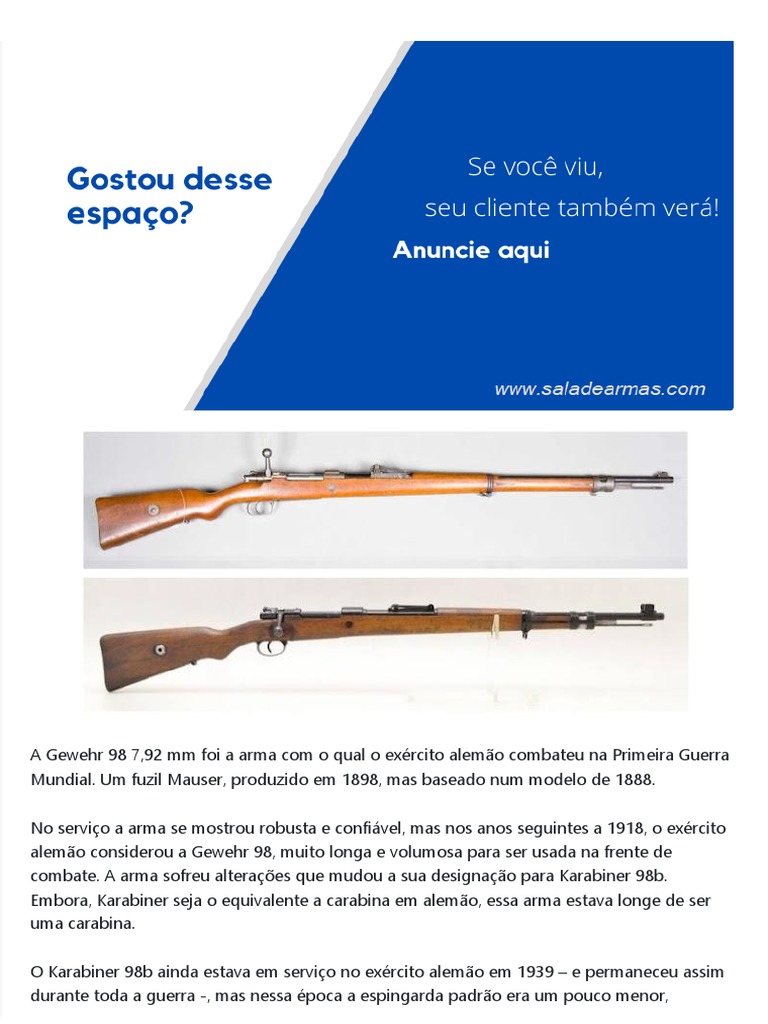 Evolução do Rifle Alemão: Gewehr 98 e Karabiner 98k | PDF | Tecnología