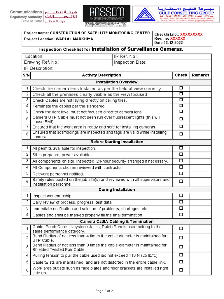 Camera InstallationChecklist | PDF | Camera | Manufactured Goods