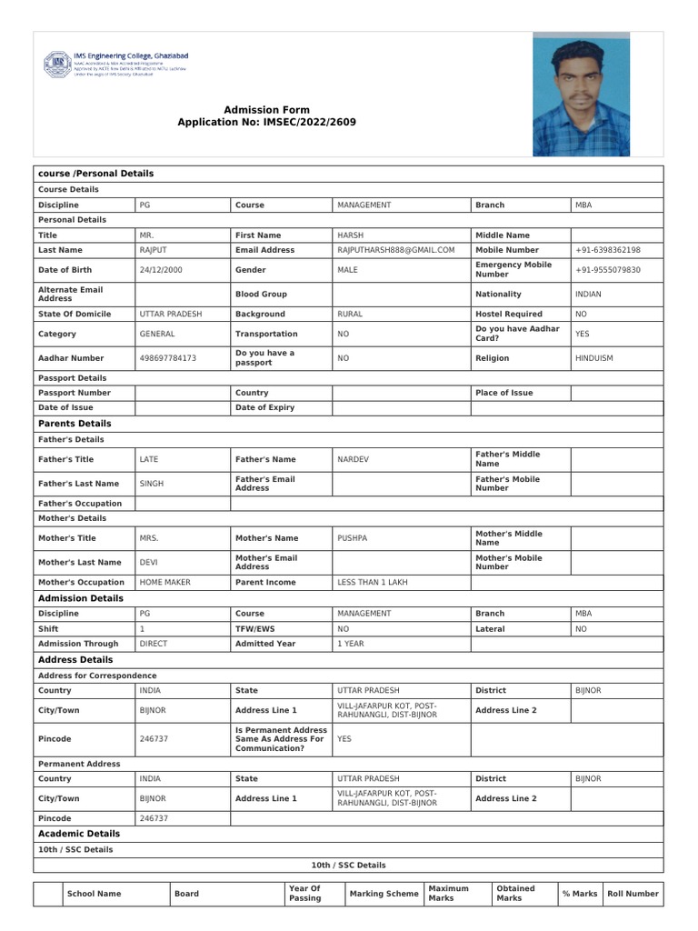 Application Form IMSEC 2022 2609 | PDF | Test (Assessment) | Qualifications